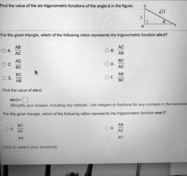 Find the value of the six trigonometric functions of the angle Î¸ in the figure. For the given ...