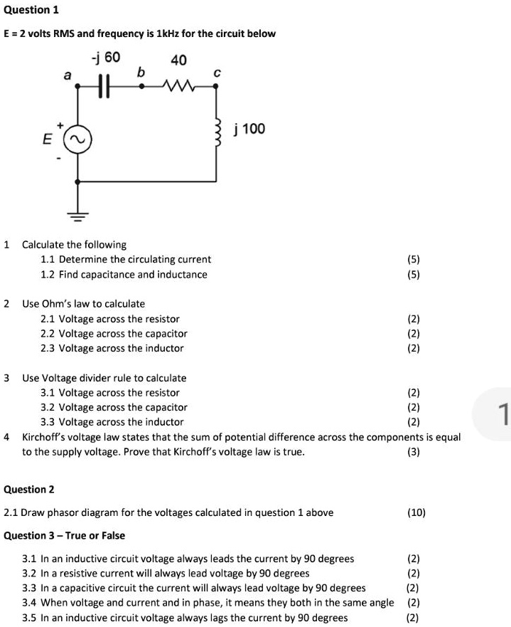 Solved Question 1 E 2 Volts Rms And Frequency Is 1 Khz For The