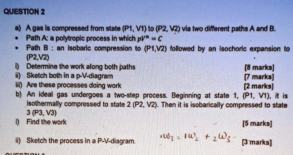 SOLVED: a) A gas is compressed from state P1.V1 to P2.V2 via two ...