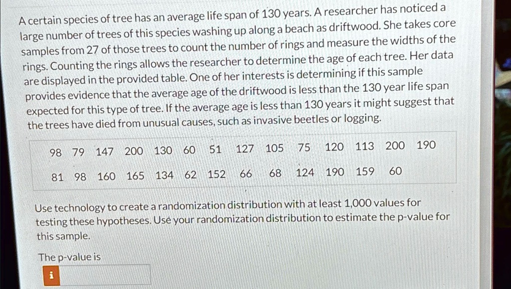 SOLVED: A certain species of tree has an average life span of 130 years ...