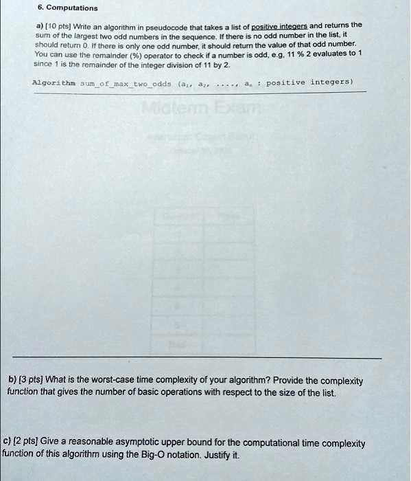 Solved 6 Computations A 10 Pts Write An Algorithm In Pseudocode That Takes A List Of
