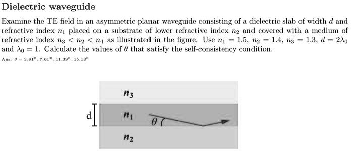 SOLVED: Dielectric waveguide Examine the TE field in an asymmetric planar waveguide consisting ...