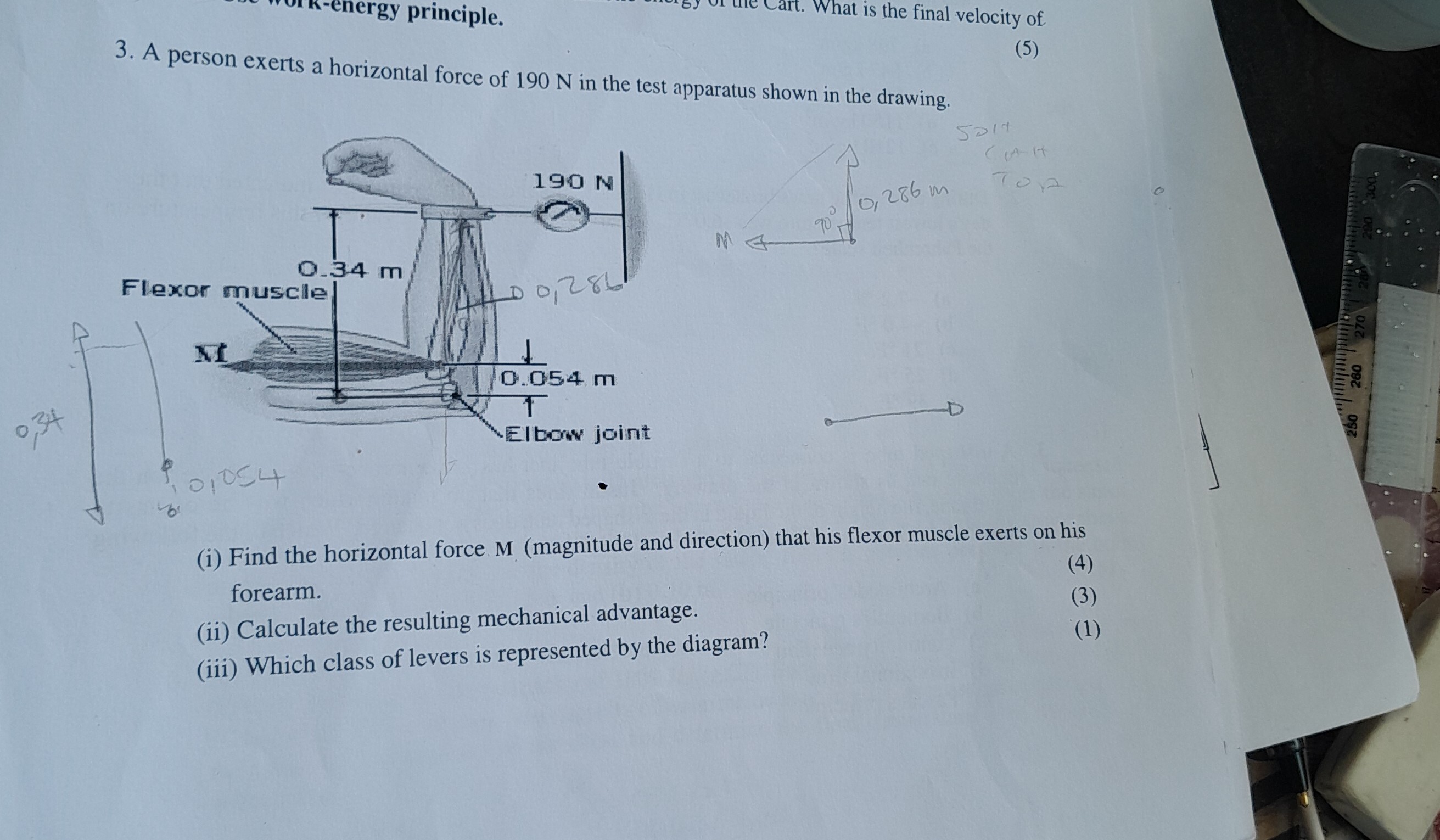 3. A person exerts a horizontal force of 190 N in the test apparatus ...