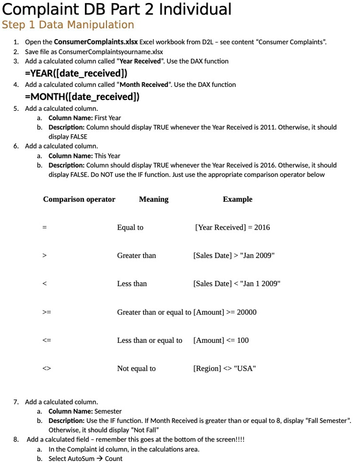 Complaint DB Part 2 Individual Step 1 Data Manipulation 1. Open the ...