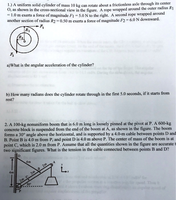 SOLVED: A uniform solid cylinder of mass 10 kg can rotate about a ...