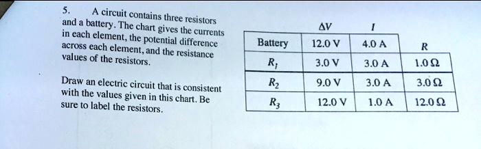 SOLVED: A circuit contains and baltery three resistors The chart each element, gives Ihe ...