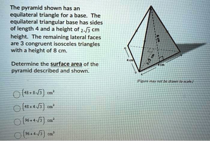 the pyramid shown has an equilateral triangle for a base the ...
