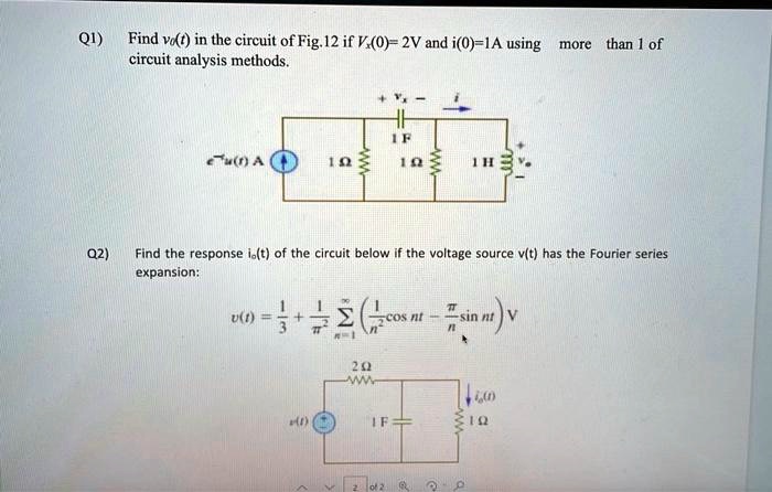 q1 and q2 please q1 find vtin the circuit of fig12 if v02v and i01a usingmorethan 1 of circuit ...