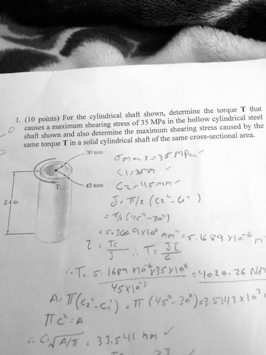 SOLVED: 1.10 points For the cylindrical shaft shown, determine the ...