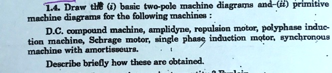 1.4. Draw the (i) basic two-pole machine diagrams and (ii) primitive ...