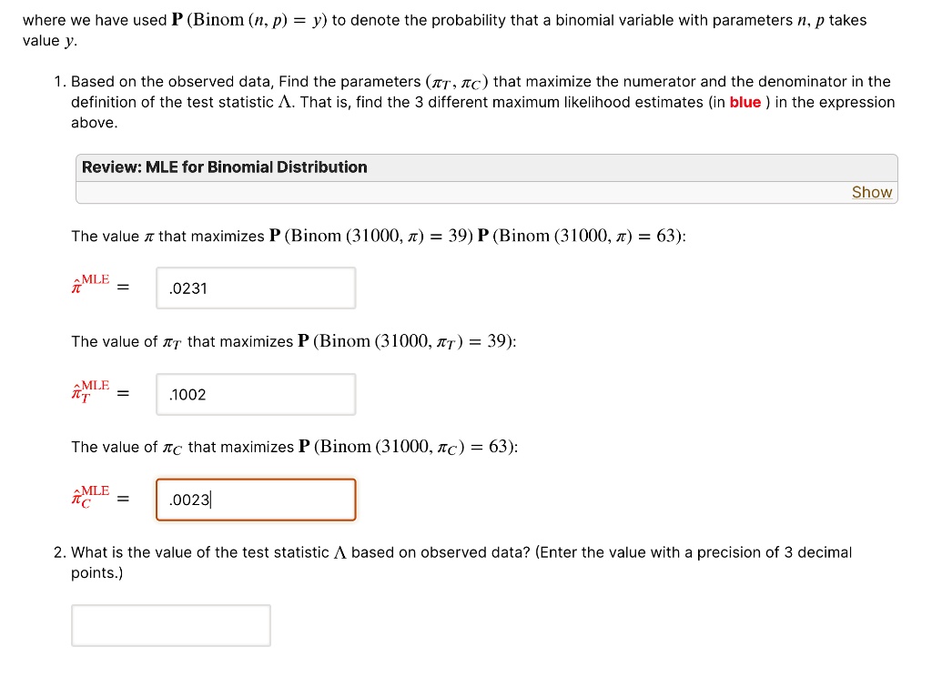 where we have used P (Binom (n, p) = y) to denote the probability that ...