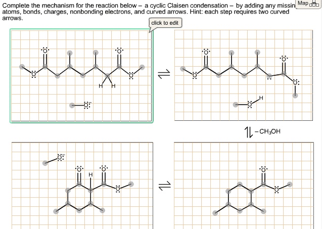 complete the mechanism for the reaction below a cyclic claisen condensation by adding any ...