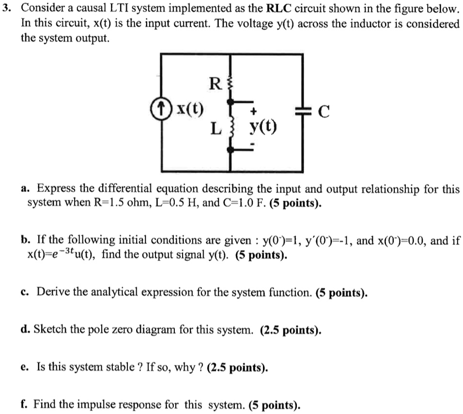 3. Consider a causal LTI system implemented as the RLC circuit shown in the figure below. In ...