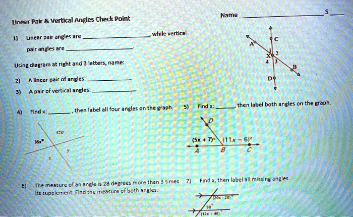 SOLVED: Name Linear Pair Vertical Angles Checkpoint While vertical ...