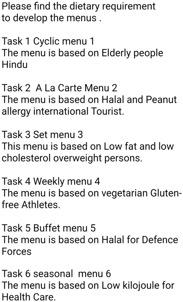SOLVED: SITHKOP004V2 Please find the dietary requirements to develop ...