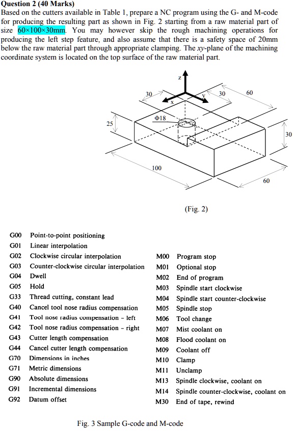 SOLVED: Question 2 (40 Marks) Based on the cutters available in Table 1, prepare an NC program ...