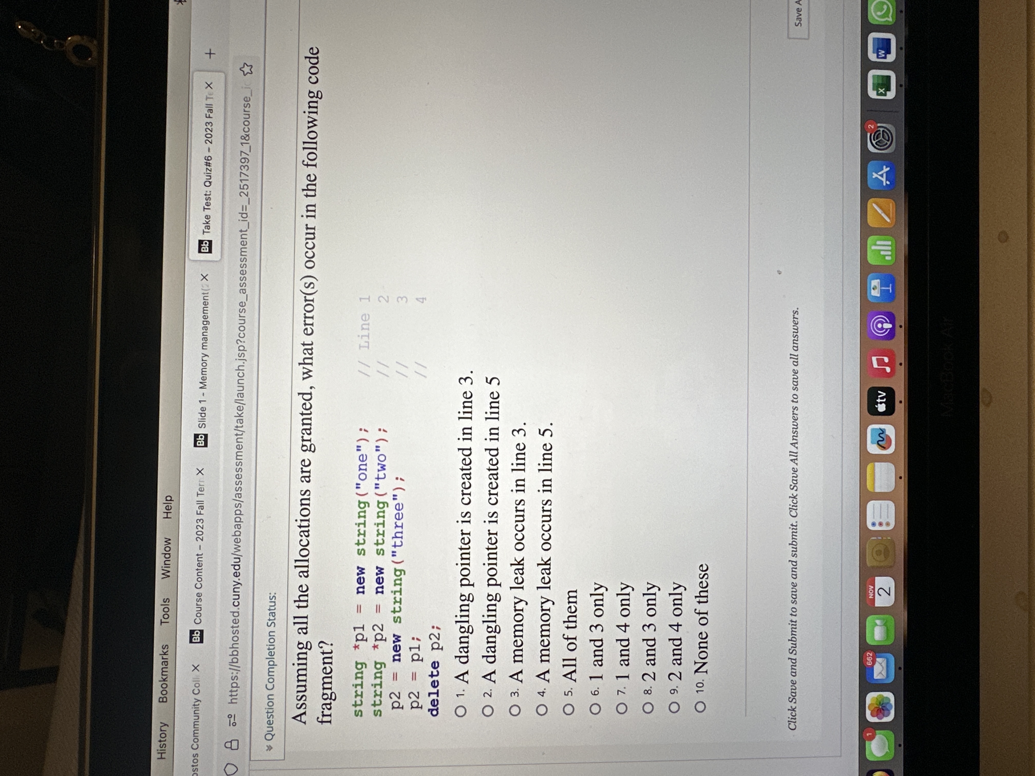 History Bookmarks Tools Window Help Community Coll X Course Content -2023 Fall Ter X Slide 1 ...