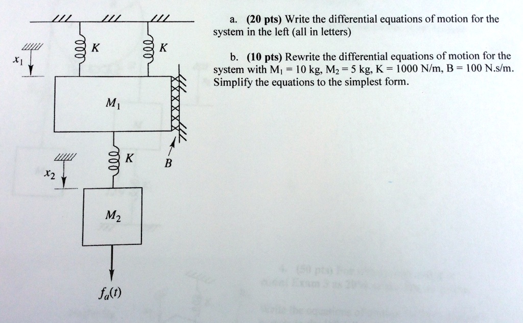 SOLVED: Write the differential equations of motion for the system in all letters. Rewrite the ...