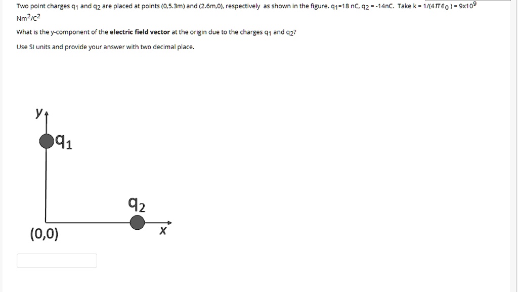 SOLVED: Two point charges 91 and 92 are placed at points (0,5.3m) and ...