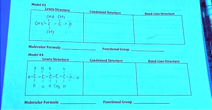 Texts: Model #3 Lewis Structure: CHCH, CH=C-C=O, CH13 Condensed ...