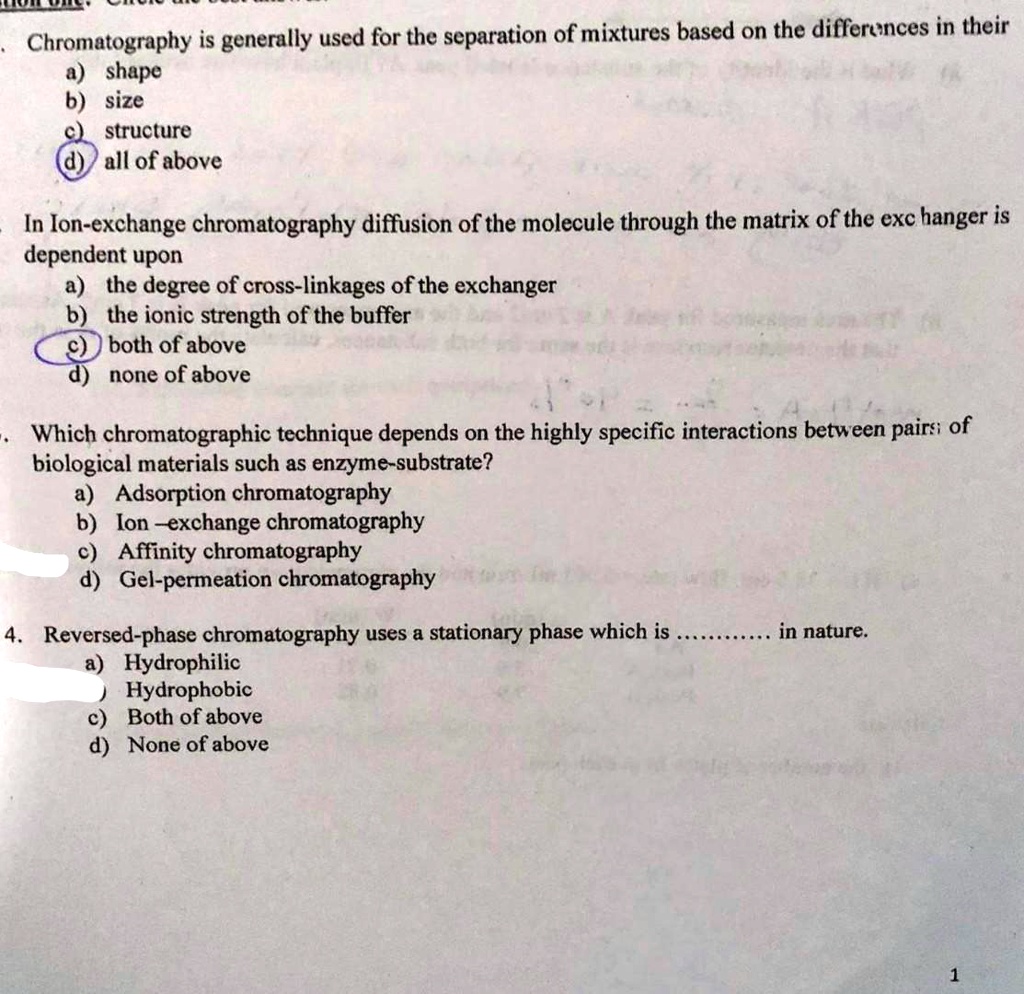 chromatography is generally used for the separation of mixtures based ...