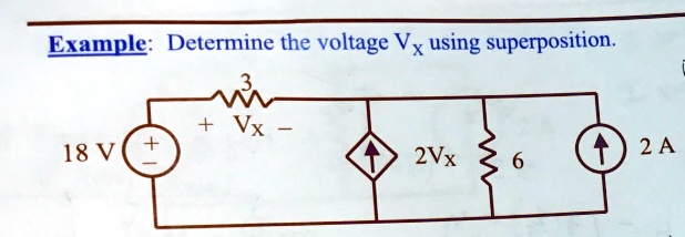 Example: Determine the voltage Vx using superposition.
