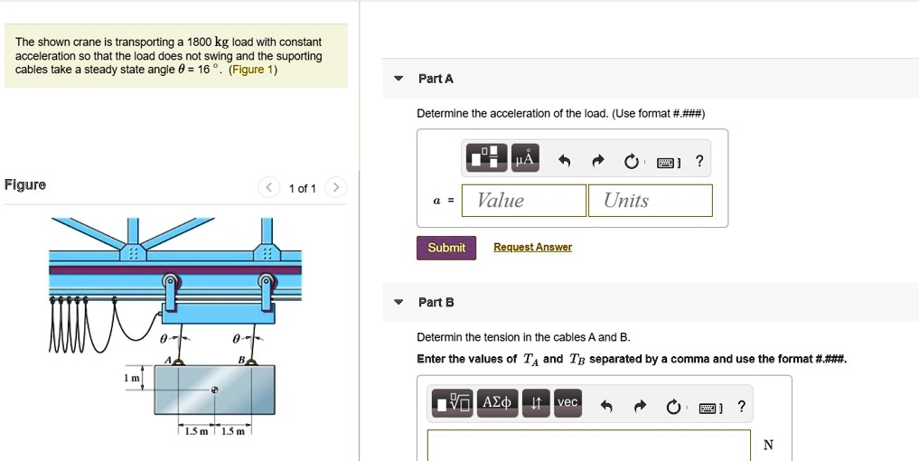 SOLVED: The shown crane is transporting a 1800 kg load with constant ...