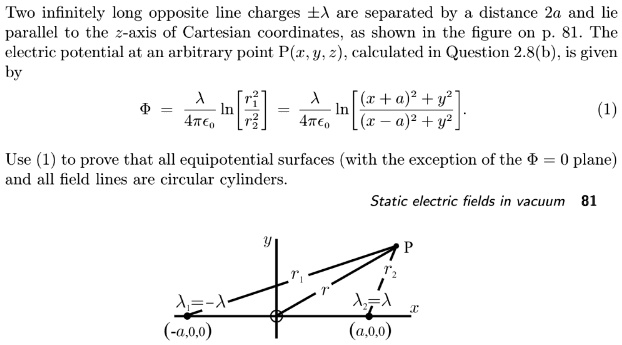 SOLVED: Two infinitely long opposite line charges LA are separated bv ...
