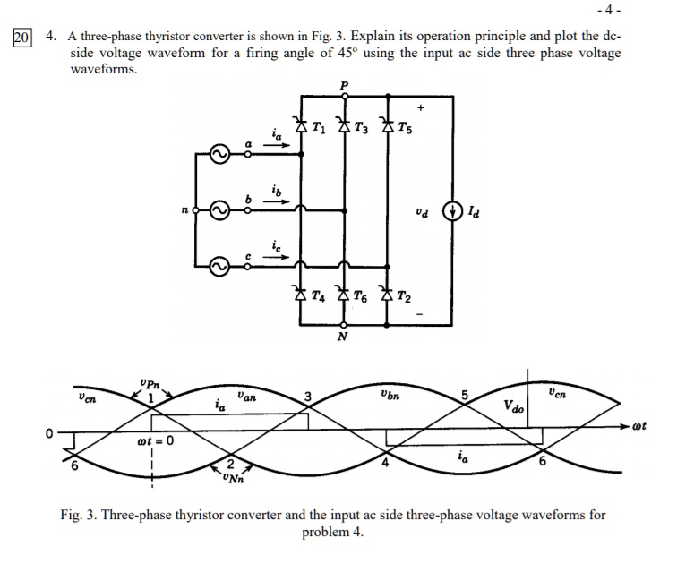 4. A three-phase thyristor converter is shown in Fig. 3. Explain its operation principle and ...