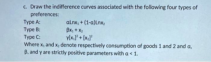 SOLVED: c. Draw the indifference curves associated with the following four types of preferences ...
