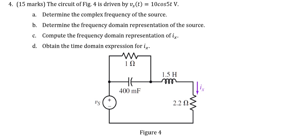 4. (15 marks) The circuit of Fig. 4 is driven by vs(t) = 10cos5t V. a ...