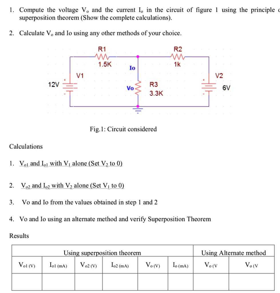 SOLVED: Compute the voltage V and the current I in the circuit of Figure 1 using the principle ...