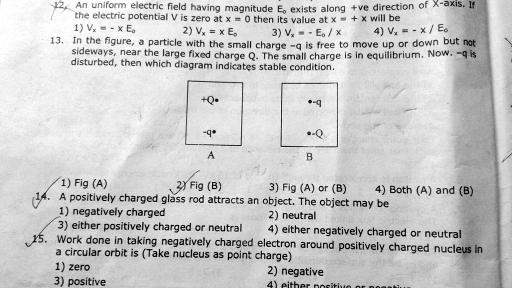 12. An uniform electric field having magnitude Eo exists along +ve ...