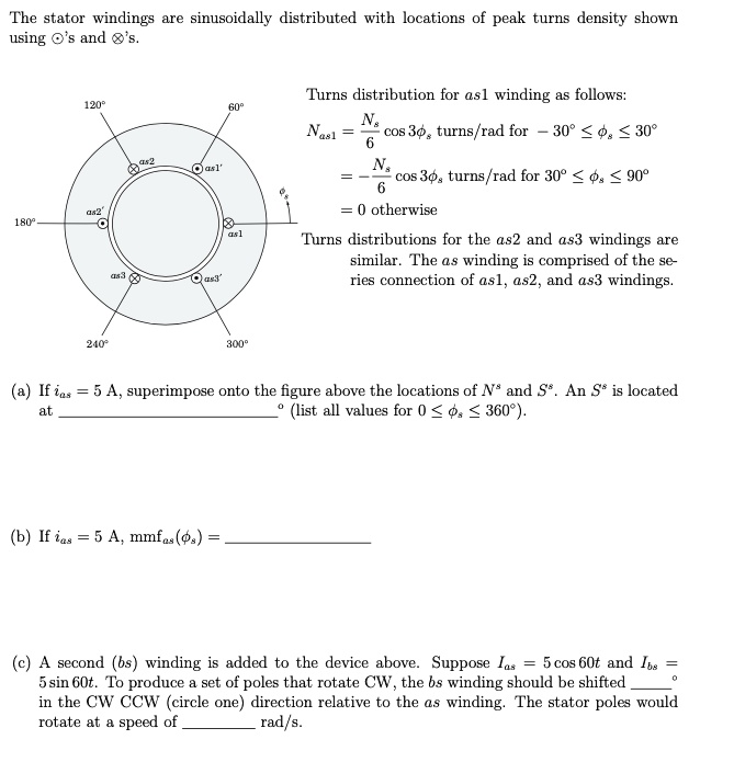 SOLVED: The stator windings are sinusoidally distributed with locations ...