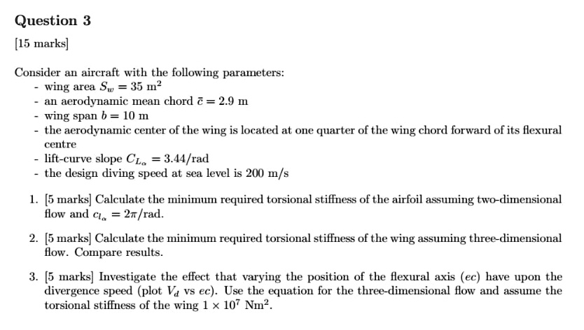 SOLVED: Consider an aircraft with the following parameters: - wing area ...
