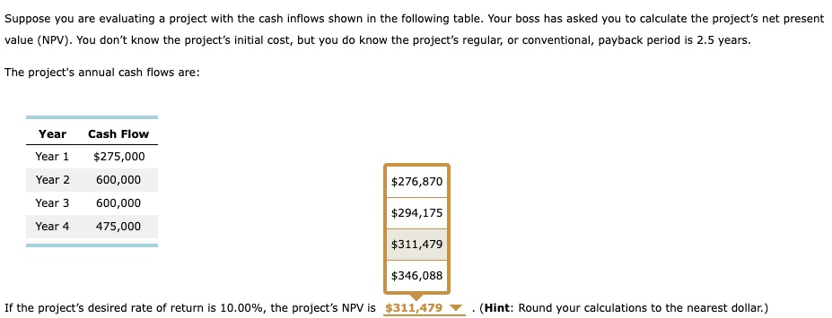Suppose you are evaluating a project with the cash inflows shown in the ...