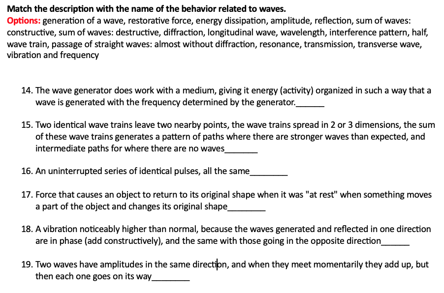 SOLVED: Match the description with the name of the behavior related to ...