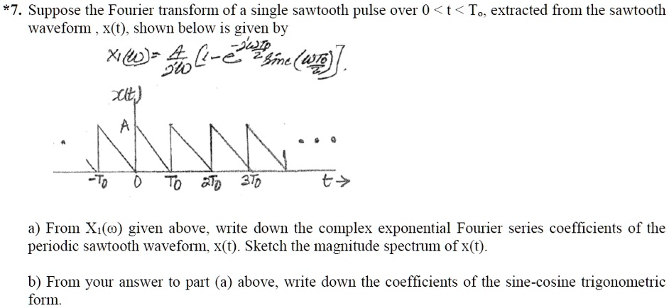 SOLVED: Suppose the Fourier transform of a single sawtooth pulse over 0