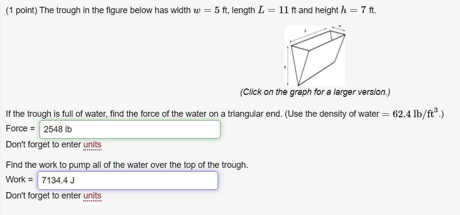 point the trough in the figure below has width w 5 ft length l 11 ft ...