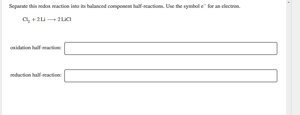 separate this redox reaction into its balanced component half reactions ...