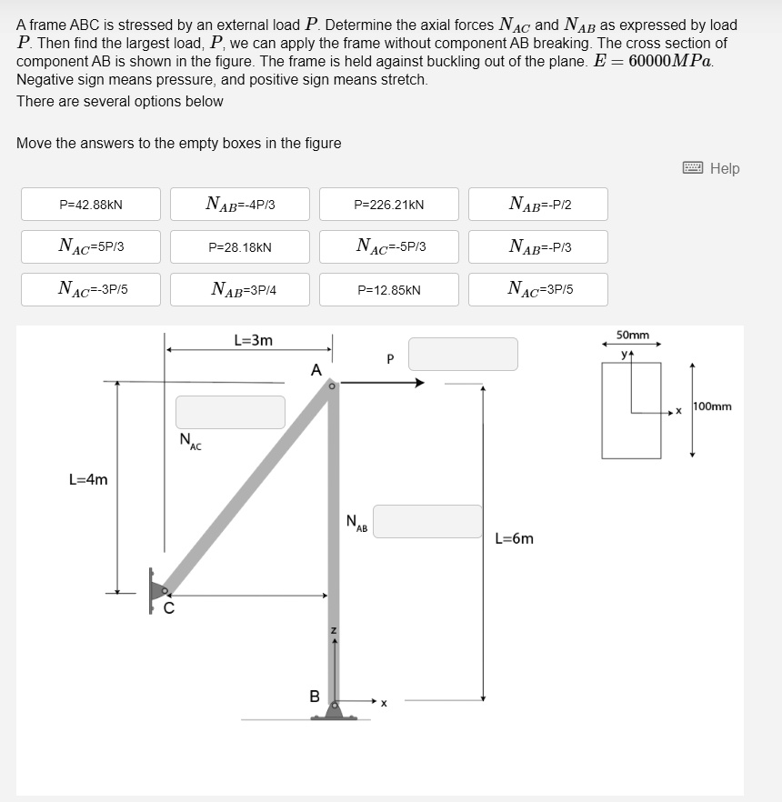SOLVED: A frame ABC is stressed by an external load P. Determine the axial forces NAc and NA as ...