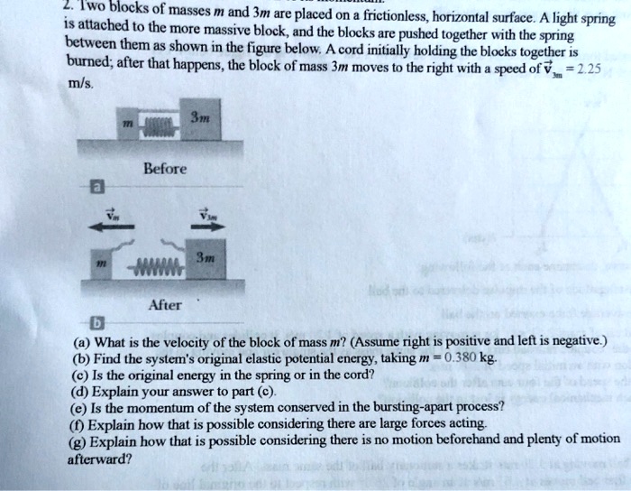 SOLVED: Two blocks of masses m and 3m are placed on a frictionless ...