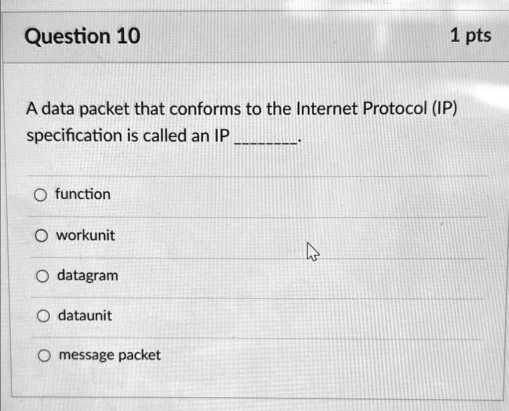 SOLVED: A data packet that conforms to the Internet Protocol (IP ...