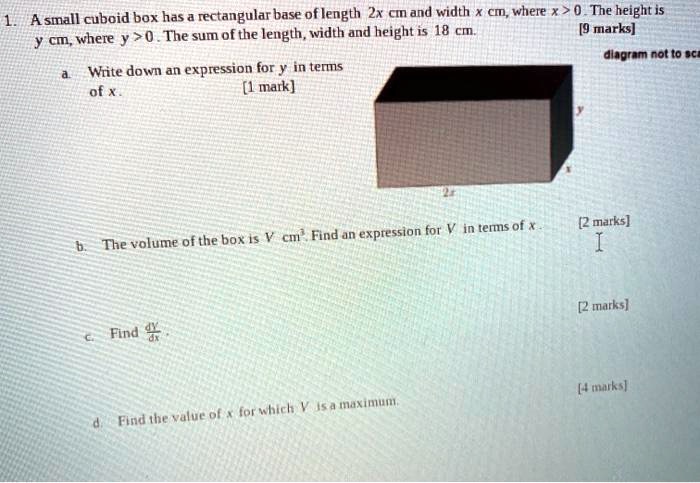 a small cuboid box has rectangular base of length zx cm and width cm ...