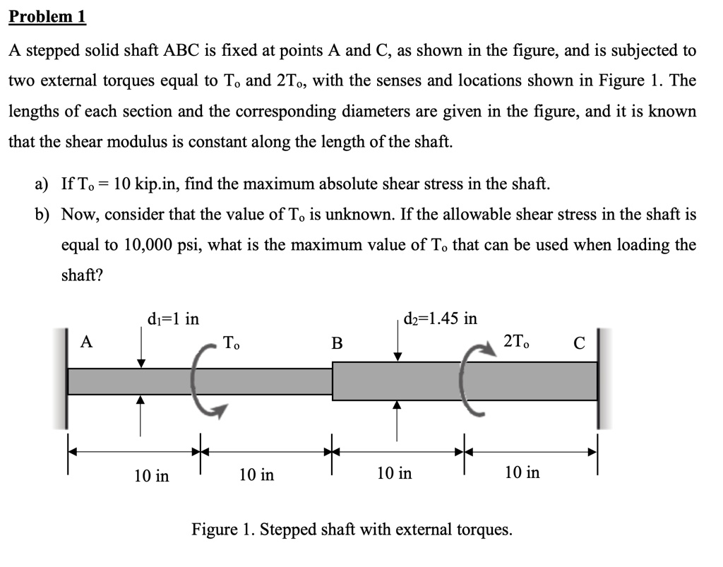 Problem 1 A stepped solid shaft ABC is fixed at points A and C, as ...