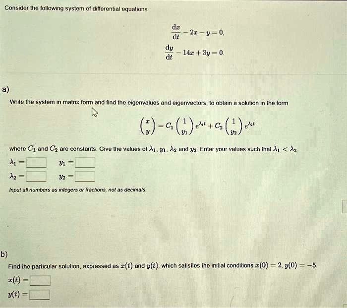 SOLVED: Consider the following system of differential equations: dx/dt ...
