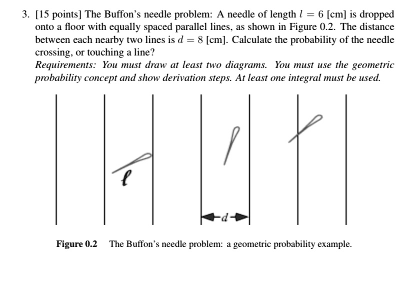 SOLVED: [15 points] The Buffon needle problem: A needle of length / 6 ...