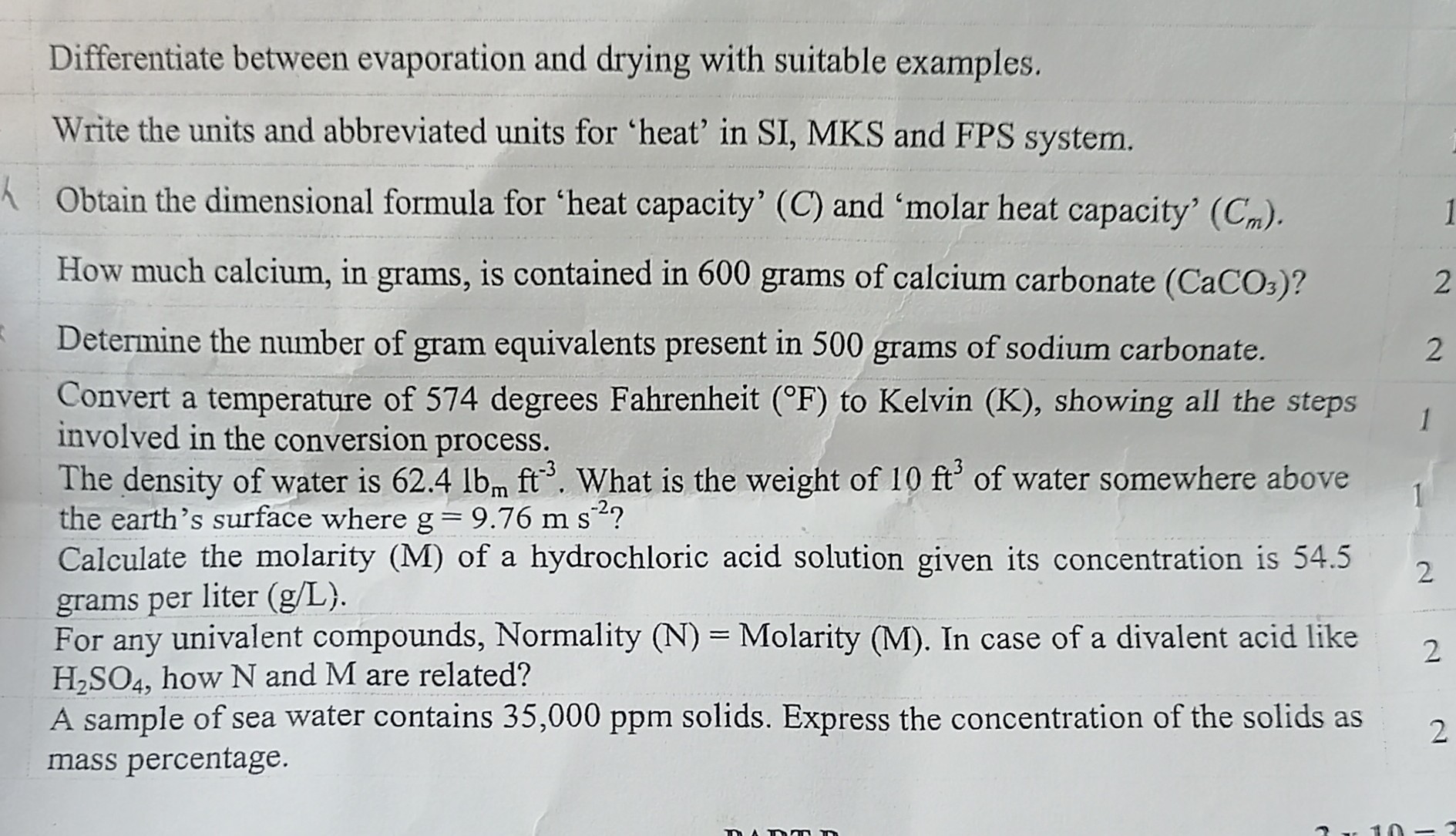 Differentiate between evaporation and drying with suitable examples. Write the units and ...