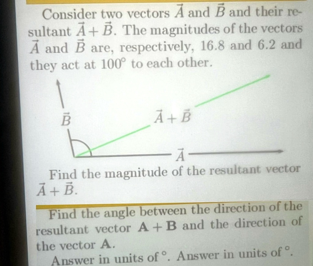 SOLVED: Consider two vectors vec(A) and vec(B) and their resultant vec(A)+vec(B). The magnitudes ...