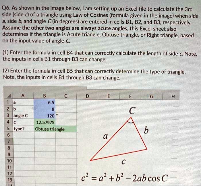 SOLVED: Q6. As shown in the image below, I am setting up an Excel file ...